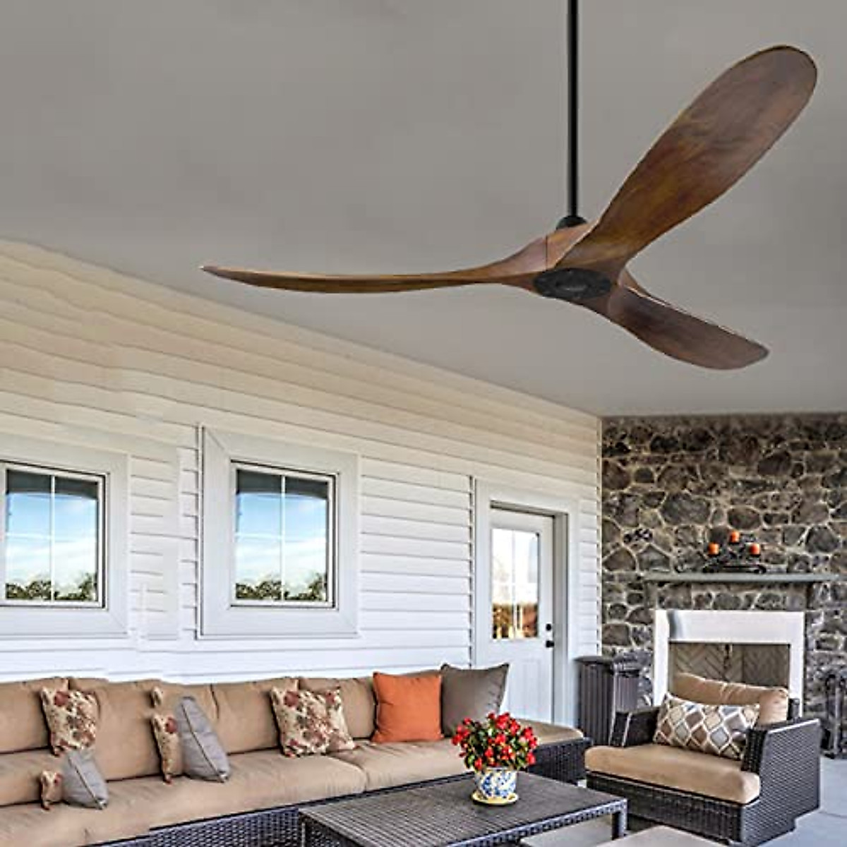 Ceiling Fan No Lights 70" Large Ceiling Fan, Outdoor Ceiling Fan for Patio, Wooden Ceiling Fan Damp Rated 3 Blade Large Airflow Indoor Outdoor Farmhouse Ceiling Fan for Exterior House Porch Gazebo