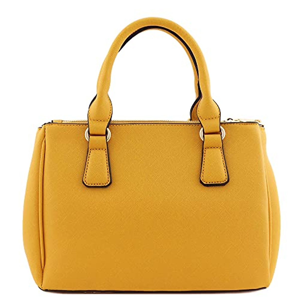 2pcs Set Classic Triple Zip Top Handle Small Satchel Bag with Zip Around Wallet (Mustard)