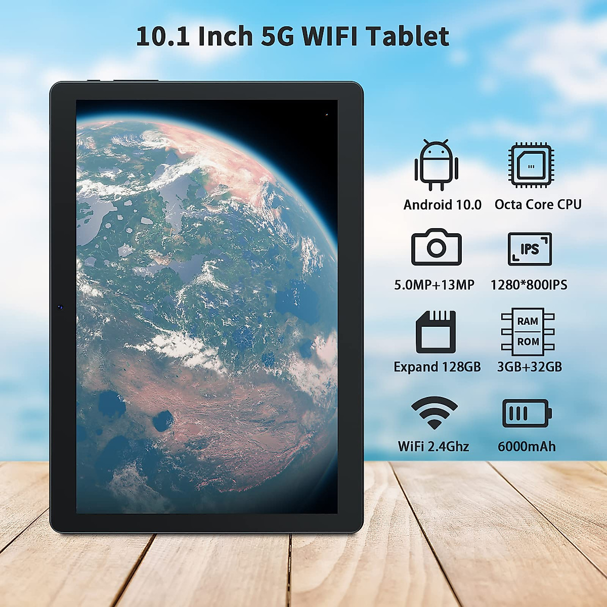 Tablet Android 10.0, 10.1 Inch Computer Tablets, 3GB RAM 32GB Storage, 13MP Rear Camera, HD Display Screen,6000mA Battery, Wi-Fi, GPS, FM, Bluetooth, Black