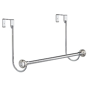 mDesign Metal Bathroom Over Shower Door Towel Rack Holder - Storage Organizer Bar for Hanging Washcloths, Bath, Hand, Face & Fingertip Towels - Brushed with Chrome Finials