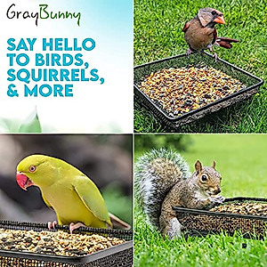 Gray Bunny Ground Bird Feeder Tray, Metal Platform Bird Feeder Dish Size 7 X 7 Inches, Durable Rust Resistant Feeder for Wild Birds, Squirrels, Doves, Cardinals, Gifts for Mom, Gifts for Dad