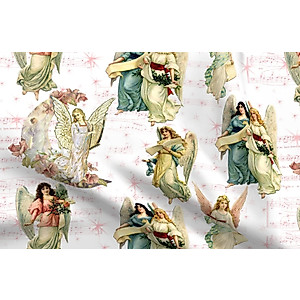 Spoonflower Fabric - Angels High Christmas Victorian Music Stars Pink White Cloth Printed on Petal Signature Cotton Fabric by The Yard - Sewing Quilting Apparel Crafts Decor
