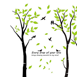 Mix Decor Tree Wall Decal - 7 Trees Wall Sticker Large Family Forest for Livingroom Kid Baby Nursery Room Deer Wooland Decoration Party Birthday Gift,118x83 Inch Black + Green