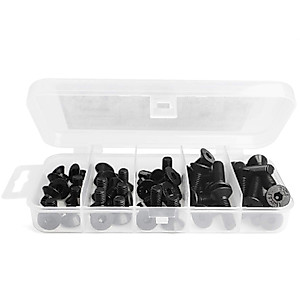 M6 x 8mm 12mm 16mm 20mm 25mm Flat Head Socket Cap Screws Countersunk Bolts, 10.9 Grade Alloy Steel, Black Oxide Finish, Fully Threaded, Metric Allen Hex Drive, Assortment Kit 50PCS