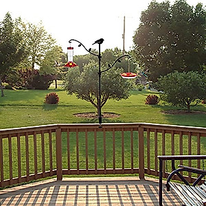 yosager Deck Pole Bird Feeding Station Kit, Porch Multi Hook Bird Feeder Hanging Kit with Two Adjustable Branches, Attracting Wild Birds, Planter Hanger