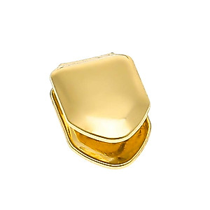 TCOTBE 2 Pieces 14K Plated Gold Grillz Mouth Teeth, Hip Hop Teeth Plain, Top Tooth Single Grill Cap for Teeth Mouth, Party Accessories Teeth Grills (Color : Gold)