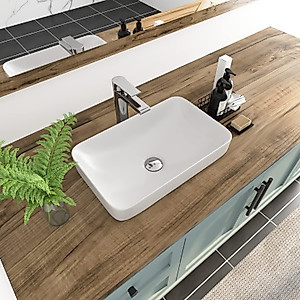 Bathroom Vessel Sink, DeerValley 19'' x 12'' Semi Recessed Bathroom Sink Rectangular White Ceramic Vessel Sinks for Bathroom Modern Bath Sink Bowl Vanity Sink Above Counter Basin DV-1V0047