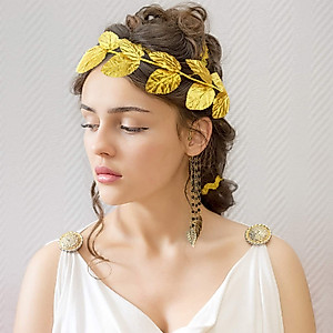 Unittype Roman Laurel Toga Head Wreath Goddess Headpiece Circlet 7.3 Inches in Diameter Gold Leaf Crown Golden Greek Emperor Crown Toga Headwear(48 Pcs)