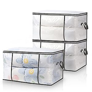 GACEI 3-Pack Large Capacity Clothes Storage Bag Organizer with Reinforced Handle Thick Nylon Material for Comforters, Blankets, Clothes, Foldable with Sturdy Zipper, 90L