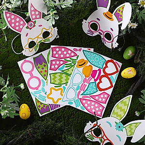 Spakon 60 Pieces Easter Bunny Mask Craft Kits Novelty Easter Rabbits Craft Kits Personalized Bunny Characters for Kids Fun Home Activities DIY Arts Craft Self Adhesive