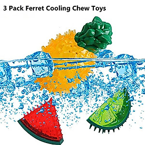 HAICHEN TEC 3 Pack Ferret Cooling Chew Toys, Frozen Fruit Shape Teething Toy for Ferret, Durable Bite Resistant Summer Interactive Squeaky Toys Pet Treat Training Tools for Small Animal (3 Pack)