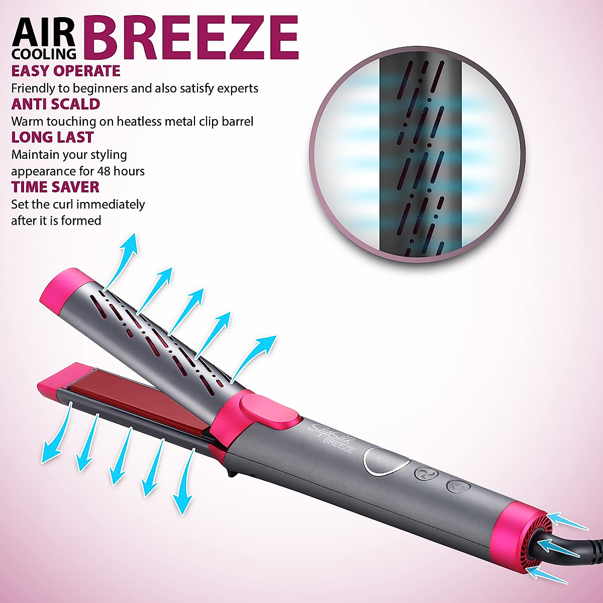 Supsilk Breeze Airflow Hair Styler, 2-in-1 Hair Straightener and Curler, Create No Damage Long Last Bouncy Curls Waves & Smooth Straight, Ceramic Tourmaline Flat Iron Curling Iron with 5 Heat Settings