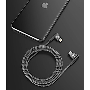 GALVANOX Right Angle Lightning to USB-C Cable (Apple MFi Certified) Braided iPhone Charger L-Shape Cord for Fast Charging iPhone 12/13/14 Pro Max/SE/11/Xs/XR