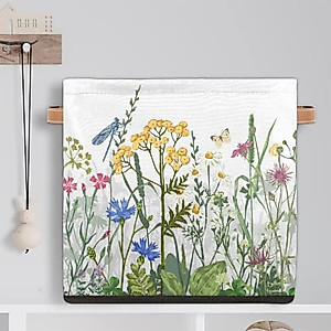 Storage Basket Dragonfly Spring Flower Butterfly Plant Collapsible Storage Bin with Handles Large Canvas Storage Cubes Toy Basket for Shelves Closet Nursery Cabinet Living Room Organizer 13x13x13"