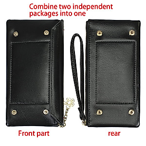 ENYISDAN Detachable Wristlet Wallets for Women 2-in-1 Long Purse Clutch Embroidery Leather Zip Black