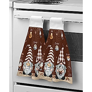 BOBOWUNY Brown Gnomes 2 Pcs Hanging Kitchen Hand Towels, Farmhouse Coffee Casual Time Super Soft Microfiber Tie Towels Aborbent Washcloth for Bathroom Oven Tea Bar