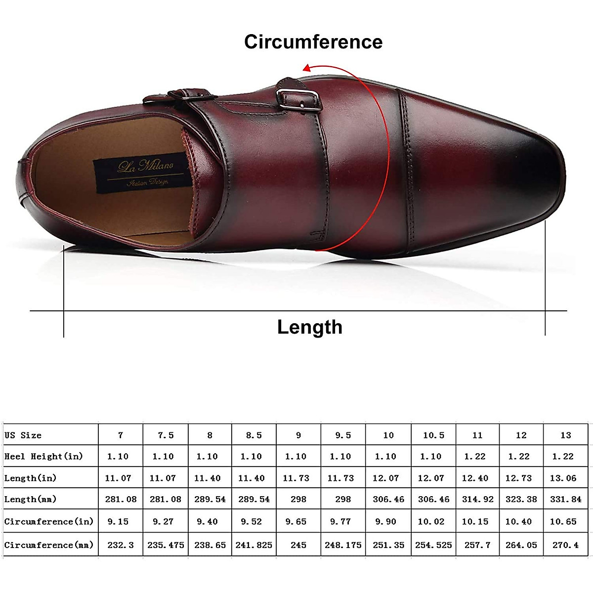 La Milano Mens Double Monk Strap Slip on Loafer Cap Toe Leather Oxford Formal Business Casual Comfortable Dress Shoes for Men