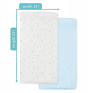 American Baby Company 2 Pack Fitted Crib Sheets 28" x 52", Soft Breathable Neutral 100% Cotton Jersey Sheet, Blue Stars and Blue, for Boys and Girls, Fits Crib and Toddler Bed mattresses
