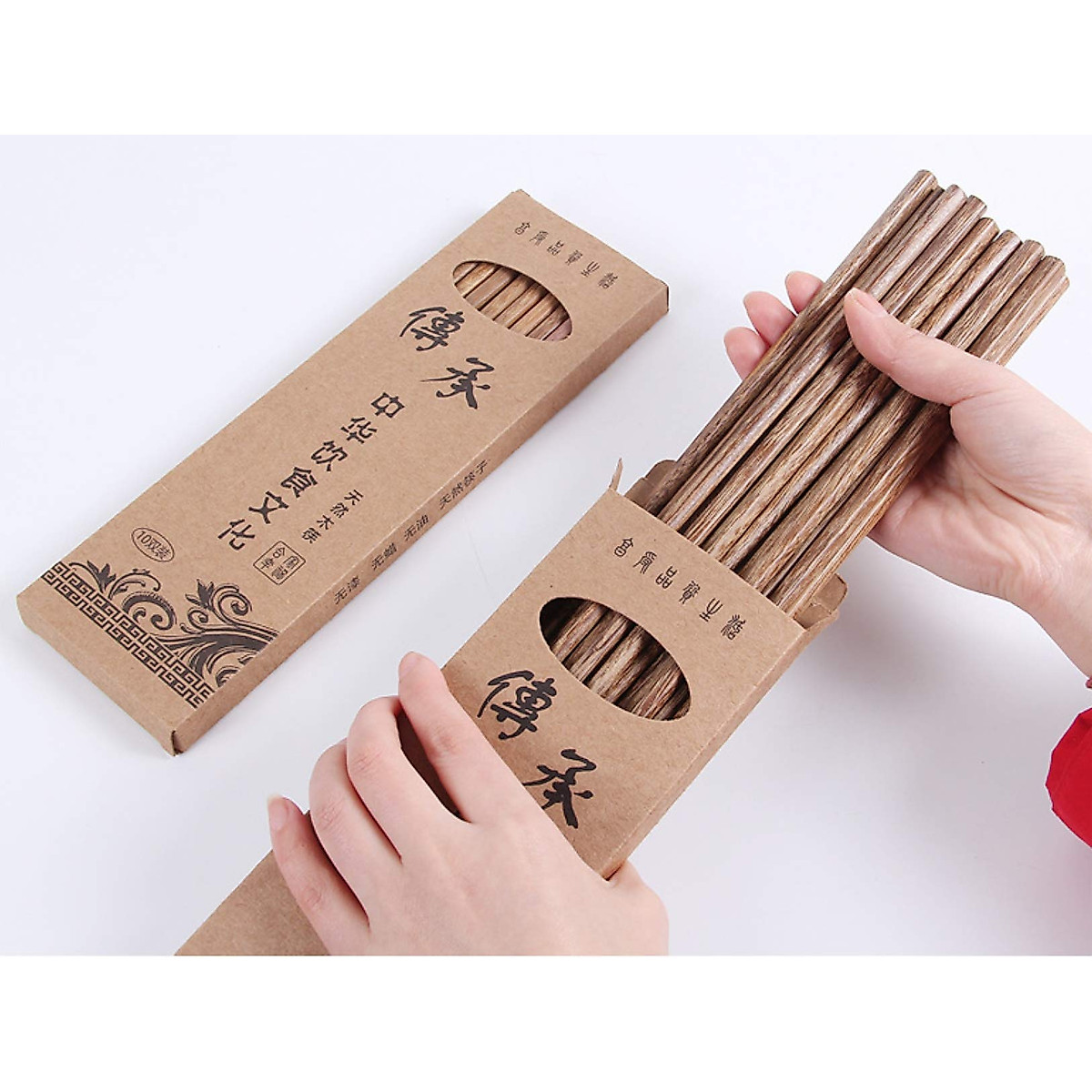 10 Pairs Chinese Ebony Wenge Wood Organic Chopsticks Set - Reusable Natural"Ji Chi Mu" - For Daily Use, Hotpot, Sushi Dinner, Wedding Dinner, Picnic, and Restaurants, etc.