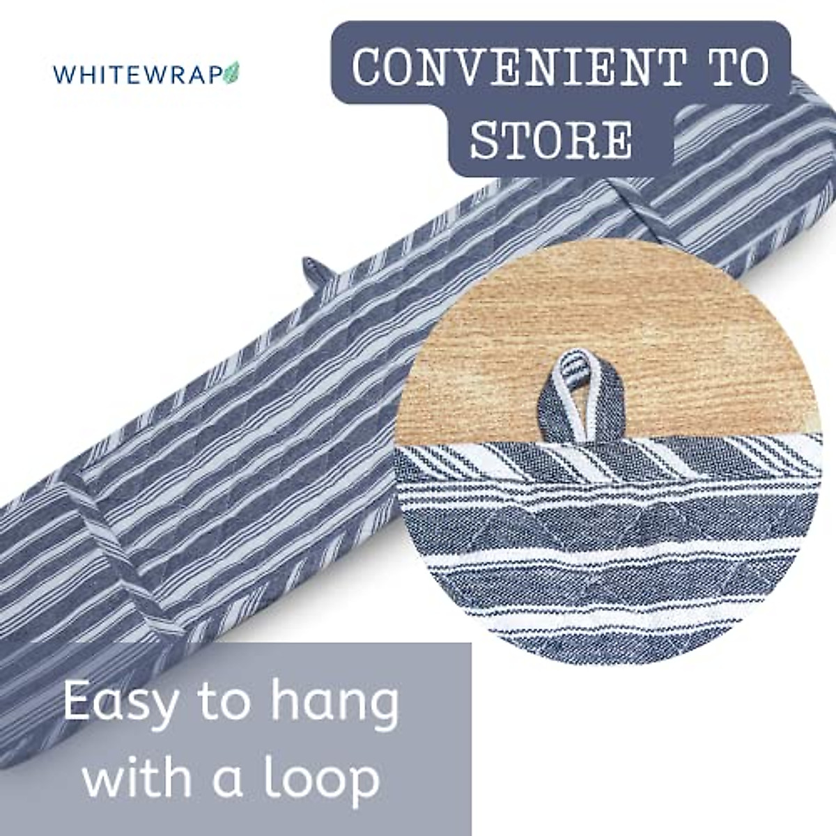 WHITEWRAP Quilted Double Oven Mitt |35”x7.5”| Heat Resistant Oven Gloves to Protect Hands and Arms| Cooking Gloves | BBQ, Cooking, Baking, Grilling, Microwave | Handling Hot Pots and Pans |2-Pack Blue