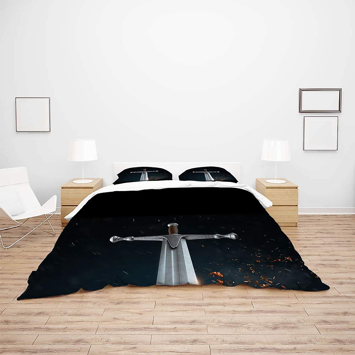 Find Sun Bedding Sets Queen Size Metal Sword Duvet Cover Set with 1 Duvet Cover and 2 Pillow Shams,Gifts for Girls Boys Teen,without Comforter