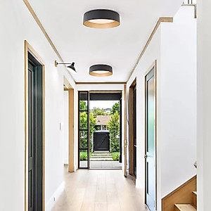 Bargeni Flush Mount Ceiling Light,12.5 inch LED Ceiling Light Fixture,Matte Black with Gold Inside,3000K/Warm White/18W(100w Equiv.),Dimmable Outdoor Lighting Fixtures Ceiling for Bedroom and Hallway