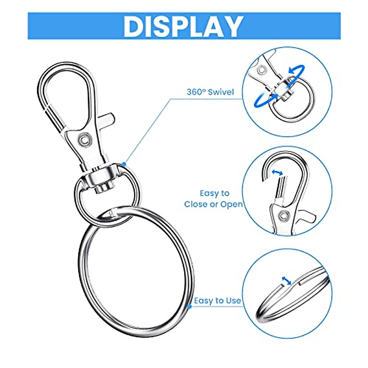 20pcs Keychain Clips for DIY Crafts, Swivel Snap Hooks with Key Rings, Lobster Claw Clasp for Key Ring Clip Lanyard, Jewelry Making,Christmas Decoration,Gift