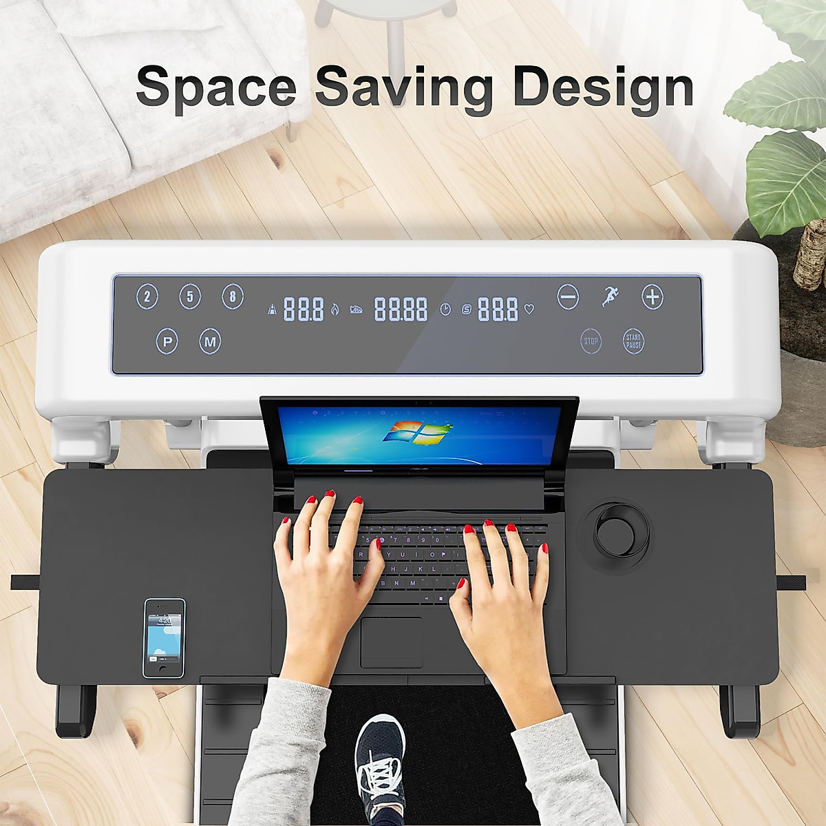 Beendou Universal Treadmill Desk Attachment, Ergonomic Platform Treadmill Laptop Desk Holder for Notebooks, Tablets, MacBook, Workstation for Treadmill Handlebars up to 31 inches with Cup Holder