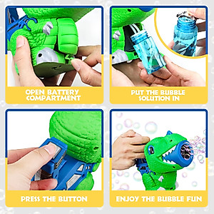 TOY Life Dinosaur Bubble Gun for Toddlers with 3 Bubble Refill Solutions, Bubble Machine for Kids Ages 4-8, Bubble Kids Leaf Blower, Bubble Blaster Gun, Bubble Maker, Easter Bubble Gift for Kids