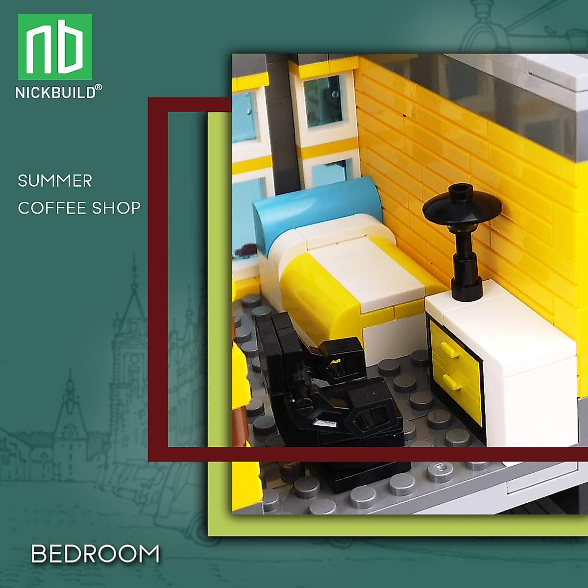 Nickbuild Street Summer Coffee Shop MOC Building Blocks Toy, Towns Series Kits, Collectible Play Model Set and Building City Toys for Kids and Teens (1278 PCS)