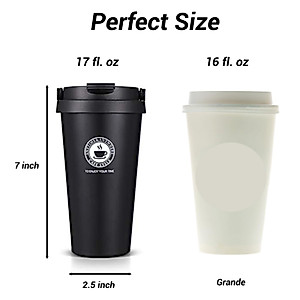 Stainless Steel Vacuum Insulated Coffee Mug with Lid, Perfect Travel Cup for Hot and Cold Drinks, Thermal Coffee and Tea Mugs, Double Wall, Metal, Spill Proof, Leak Proof, 17 Ounce, Black