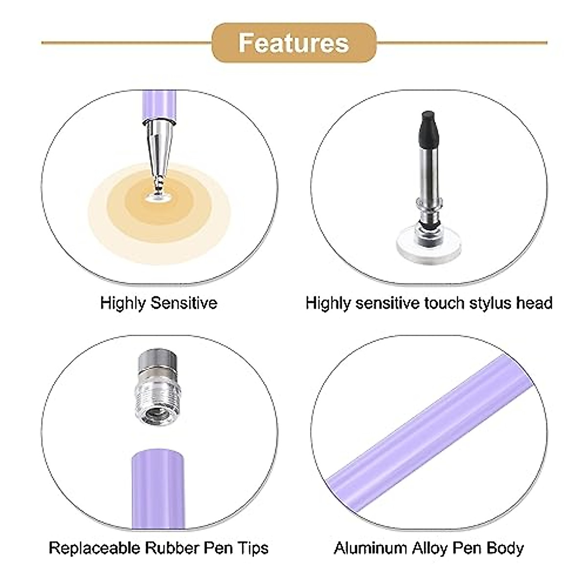 MECCANIXITY Stylus Pens for Touch Screens Magnetic 2 Fine Point Disc Universal Capacitive Pen Sensitivity for All Capacitive Touch Screen, Purple