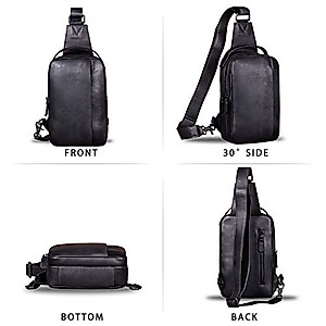 Genuine Leather Sling Bag for Men Crossbody Casual Hiking Daypack Vintage Handmade Chest Shoulder Backpack (Darkgray) Medium