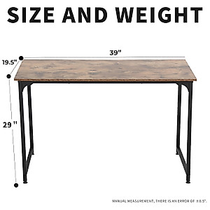 39 Inch Computer Desk, Office Desk Gaming Desk with Metal Frame, Writing Workstation for Home Office, Space Saving Computer Table for Small Space (Brown) 39x19.6x29