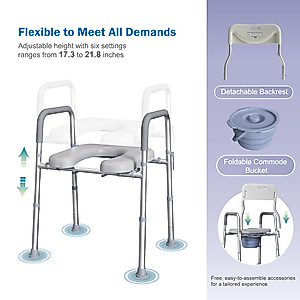 Eillion Raised Toilet Seat with Handles for Elderly Toilet Seat Risers for Seniors, Bedside Toilet Chairs for Seniors with Arms, Adjustable Height Handicap Toilet Seat with Handles over Toilet, 400lbs