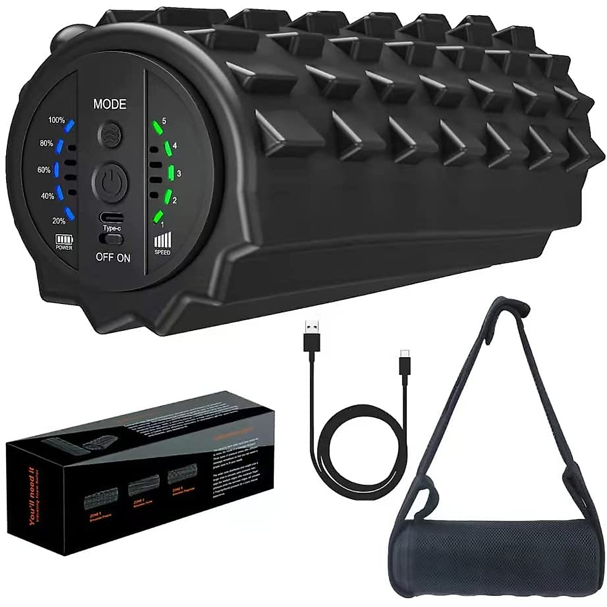 AISIGER Vibrating Foam Roller 5 Vibration Intensities, Next Generation Electric Foam Roller for Muscle Release, Fitness Deep Massage Foam Roller with Bag - Black