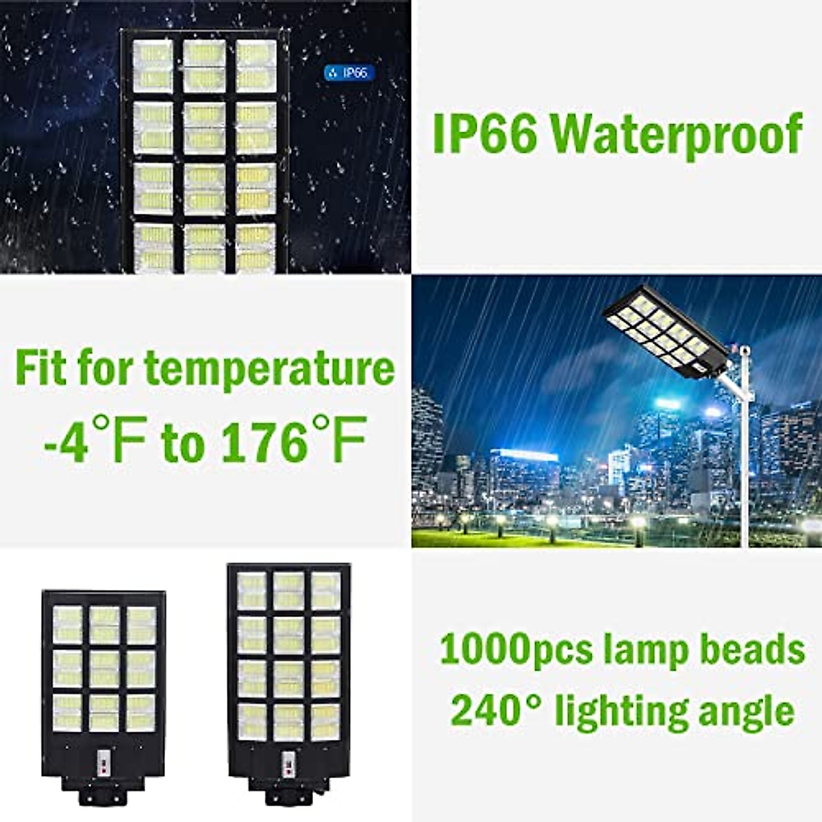 1000W Solar Street Lights Outdoor, Motion Sensor Led Solar Outdoor Lights with Remote Control & Arm Pole, 7000K 100000LM IP66 Waterproof Dusk to Dawn Solar LED Lights Lamp for Garden Yard