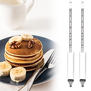 QWORK Dual Scale Maple Syrup Hydrometer with Durable Glass and Food Grade Alloy Ballast - 2 Sets 9-3/4" Easy-Read Instrument for Precise Maple and Cane Syrup Production, Includes Storage Container