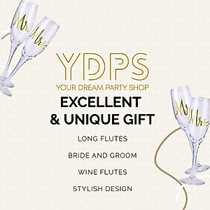 Mr and Mrs Champagne Flutes - Wedding Champagne Flutes for Bride & Groom Champagne Glasses - Mr and Mrs Gifts - 6oz Wedding Glasses for Bride and Groom Gifts, Wedding Toasting Glasses, Wedding Flutes