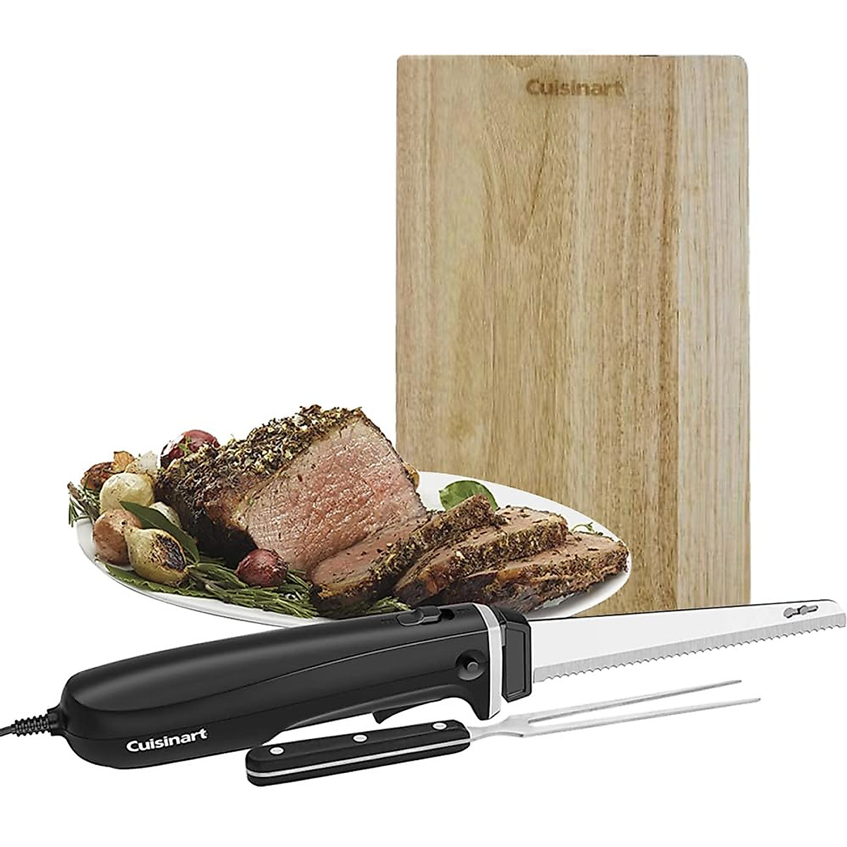 Cuisinart CEK-41 AC Electric Knife with Bamboo Cutting Board Bundle Advantage 12-Piece Gray Knife Set with Blade Guards