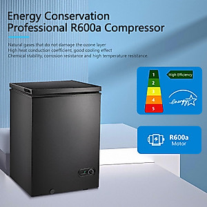 R.W.FLAME Chest Freezer 3.5 Cubic Feet with 2 Removable Baskets and Defrost Water Drain, Deep Freezer, Adjustable Temperature, Energy Saving, Top Open Door Compact Freezer (3.5 Cubic Feet, Black)