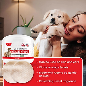 Amate Medicated Dog Wipes for Ear Skin & Coat - Pet Wipes for Dogs & Cats - 2.5” Small Wipes - Relieve Skin Issues, Hot Spots & Irritation - Pack of 50