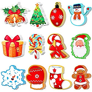 60 Pieces Christmas Mini Cut-Outs Assorted Holiday Cut-Outs 12 Designs Santa Claus Stocking Xmas Tree Snowflake Bells Classroom Winter Decoration for Kids Bulletin Border School Office Party Favor