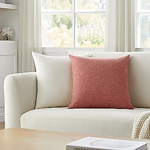 Meekio Set of 2 Coral Pillow Covers 18 x 18 Inch Farmhouse Boho Decorative Throw Pillow Covers Linen Cushion Covers for Sofa Couch Décor