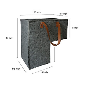 [12Baskets] 16" Stair Basket for Carpeted Stairs, 4mm Thick Premium Felt, Foldable Storage Organizer for Home and Office Décor (Dark Grey)