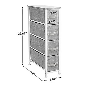 Sorbus Narrow Dresser with 4 Drawers - Vertical Slim Storage Chest of Drawers with Steel Frame, Wood Top & Easy Pull Fabric Bins for Small Spaces, Closets, Bedroom, Bathroom & Laundry (White/Gray)