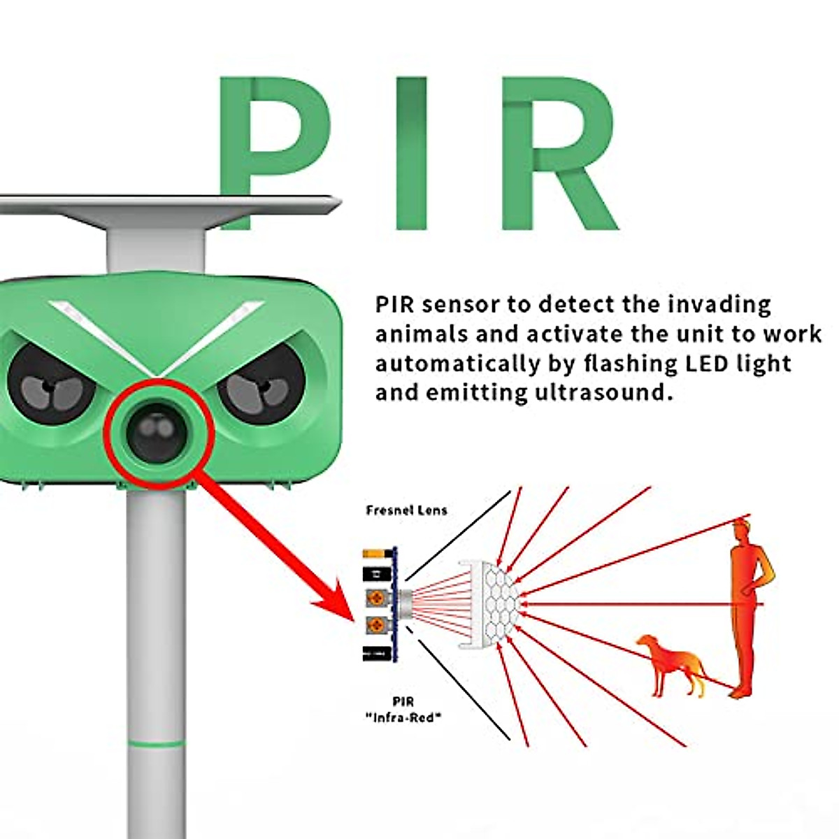 Ultrasonic Animal Repeller, Ultrasonic Solar Pest Repeller Outdoor with Motion Sensor and Sound,Waterproof Device for Garden, Farm, Yard, Dogs, Cats, Birds and More