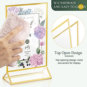 12 Pieces Gold Frames Clear Acrylic Sign Holder Double Sided Menu Display Stand with Gold Borders 2mm Table Number Holder for Wedding Recipe Cards Photo Display(Horizontal Vertical,4 x 6 Inch)