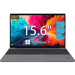 ApoloSign 15.6'' Laptop, 12GB RAM 512GB SSD, Windows 11 Laptop Computer, Intel Jasper Lake N5095(up to 2.8GHz), FHD IPS Display, Ultra Slim, Mini-HDMI