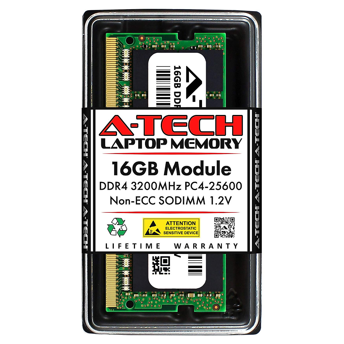 A-Tech 16GB DDR4 3200 MHz SODIMM PC4-25600 (PC4-3200AA) CL22 Non-ECC Laptop RAM Memory Module
